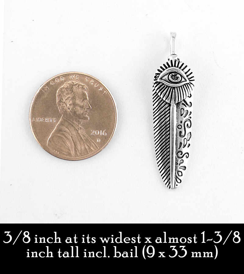 Upright Feather Pendant With Evil Eye and Scrolls Asymmetrical – woot ...